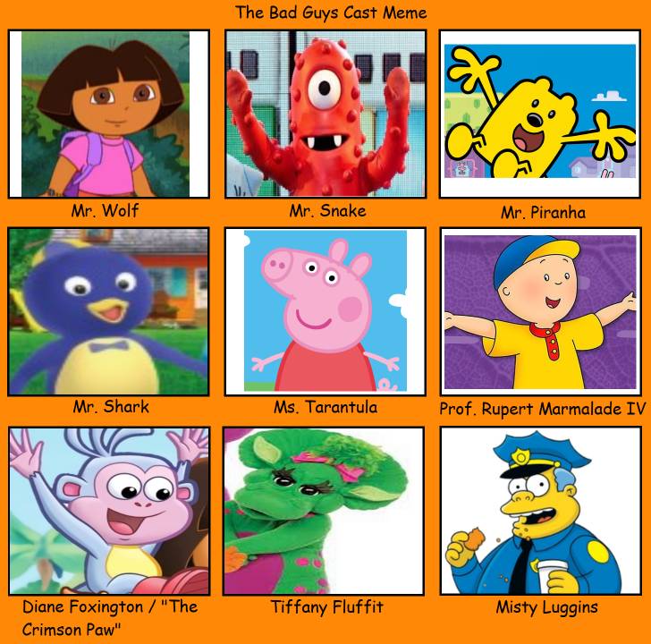 The Bad Guys Cast Meme With The Nick Jr Quintet By MigueltheSponge On